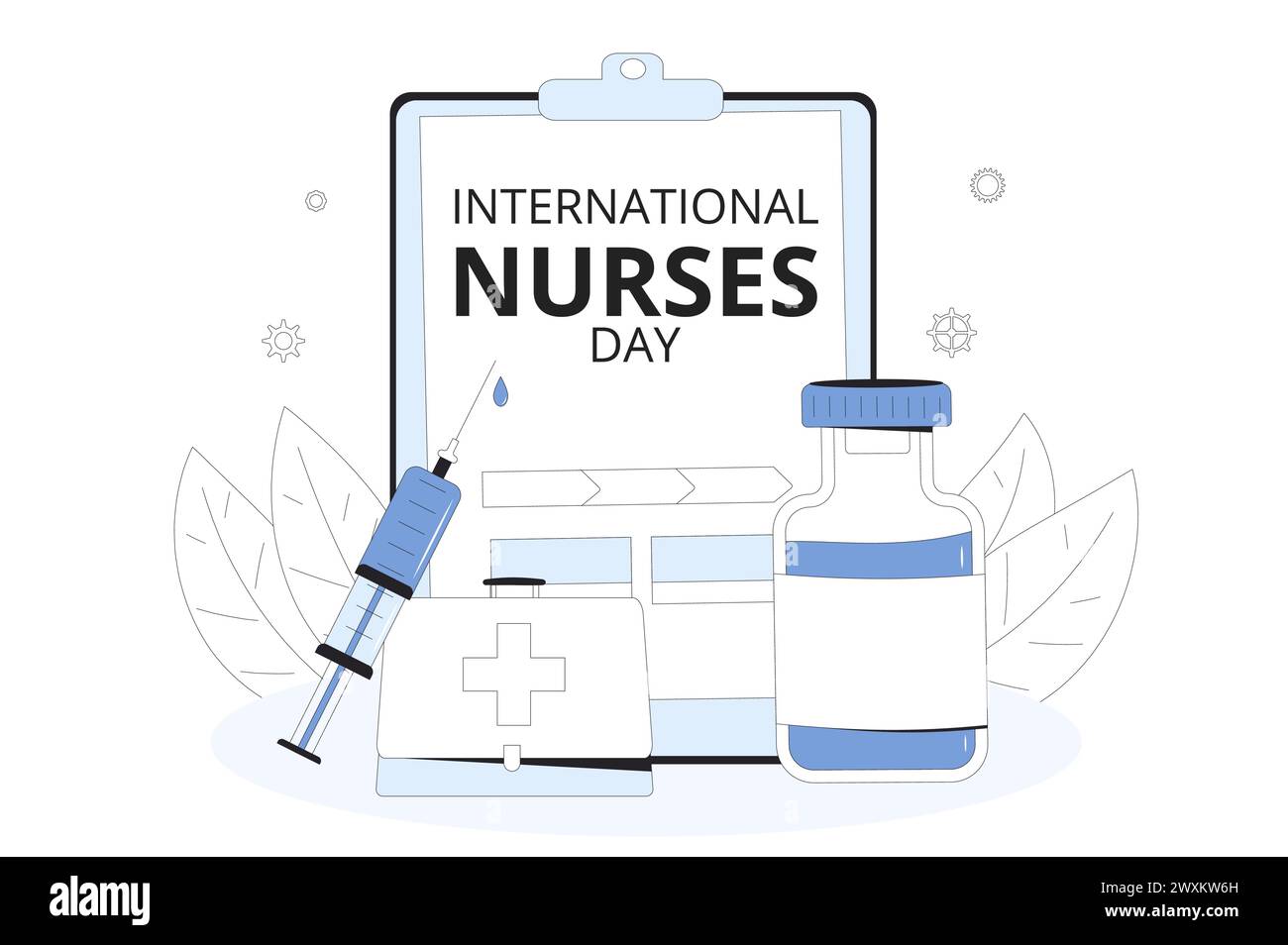 International nurses day text card. Holiday banner with medical symbols ...