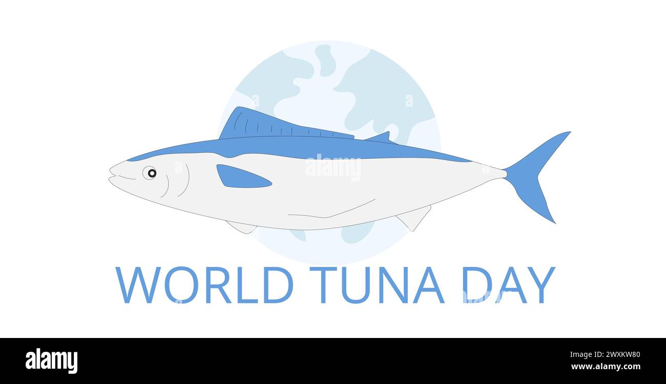 World tuna day greeting card. Holiday banner. Fish and planet Earth ...