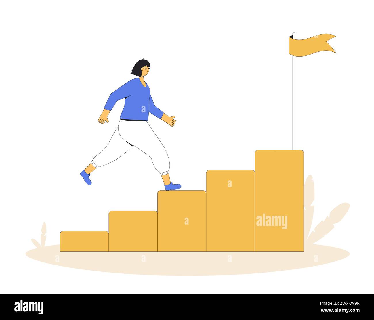 Business career ladder. Woman climbing up stairs to reach goal ...