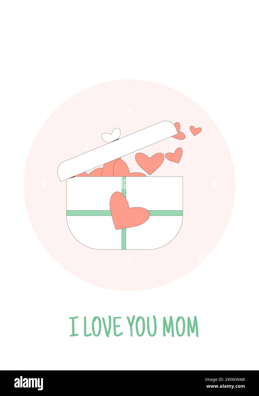 I love you mom. Mother's day greeting card background. Gift box with hearts. Spring happy ...