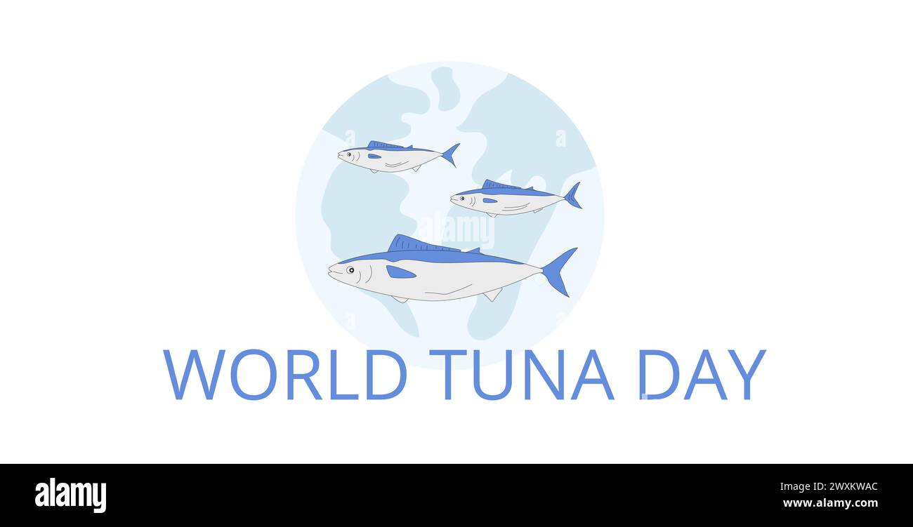 World tuna day greeting card. Holiday banner. Fish and planet Earth ...