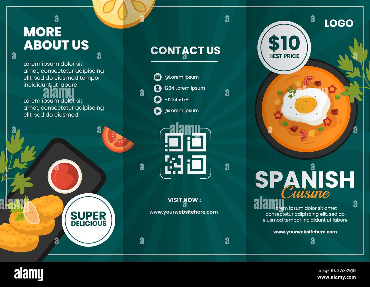 Spanish Restaurant Brochure Flat Cartoon Hand Drawn Templates ...