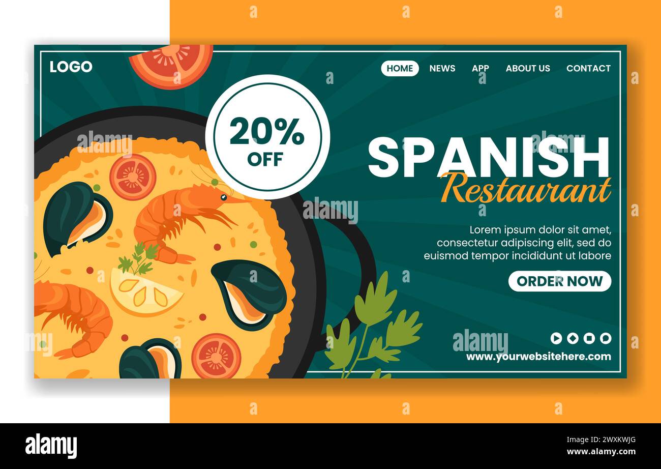 Spanish Restaurant Social Media Landing Page Cartoon Hand Drawn ...