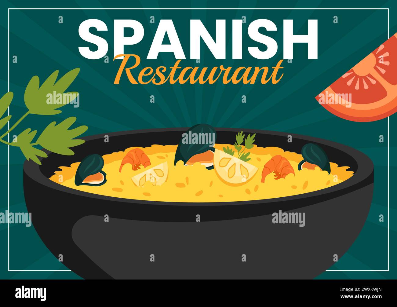 Spanish Restaurant Social Media Background Flat Cartoon Hand Drawn ...