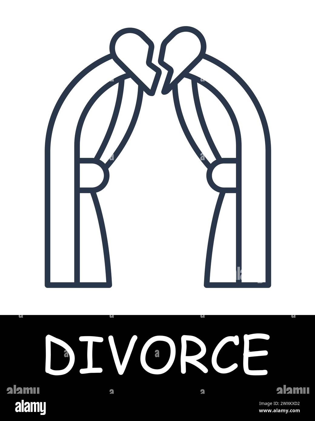 Ceremony line icon. Broken heart, divorce, marriage, court, husband ...