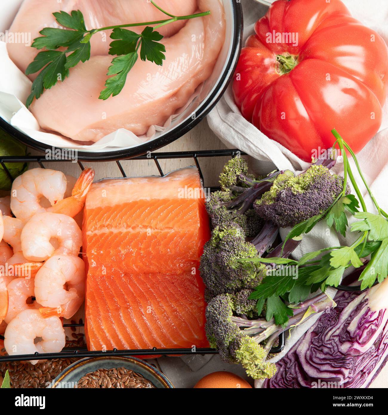 Balanced diet food background. Healthy food selection. Detox and clean ...