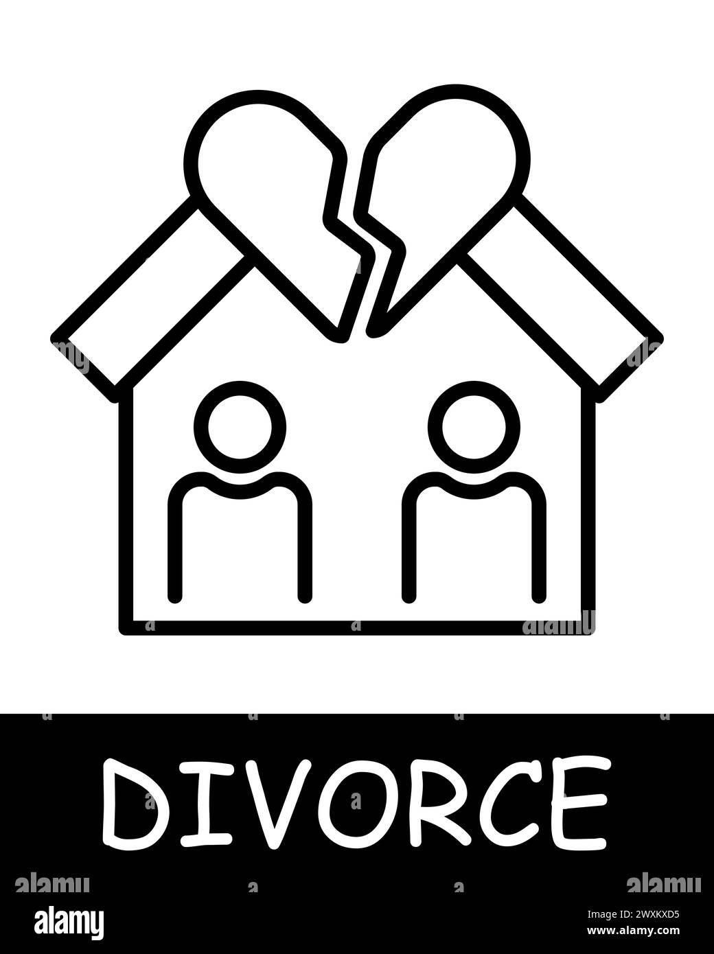 House line icon. Shared property, divorce, separation, scandal ...