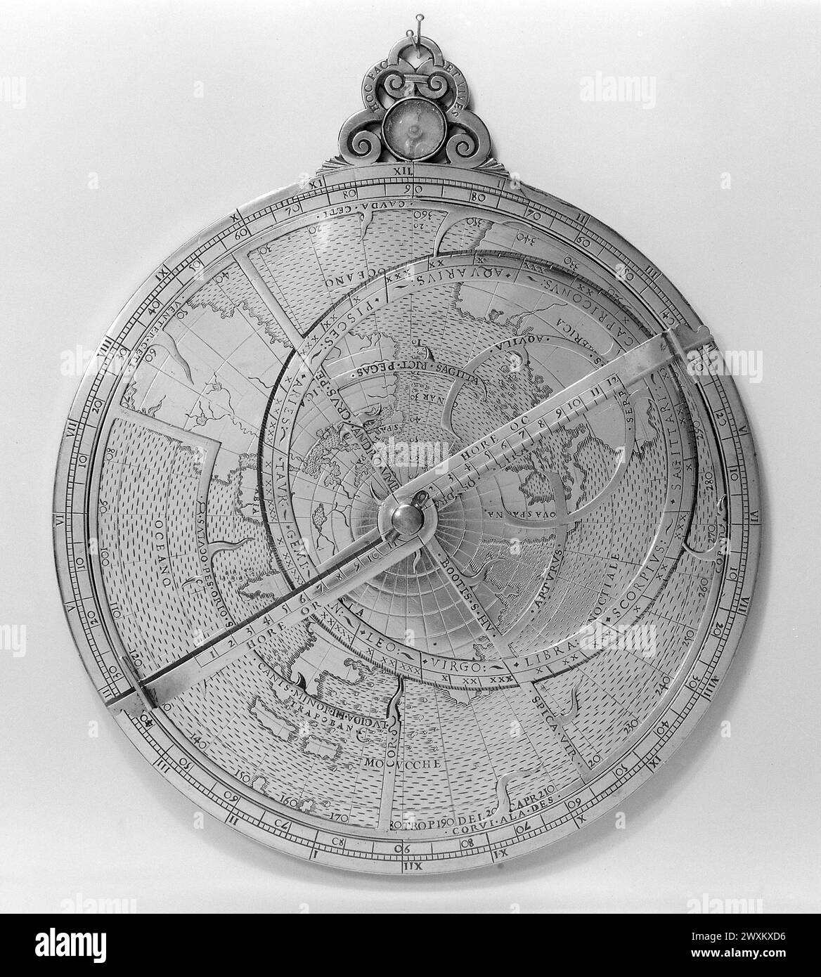 Black and white photograph of the front of an astrolabe Stock Photo - Alamy