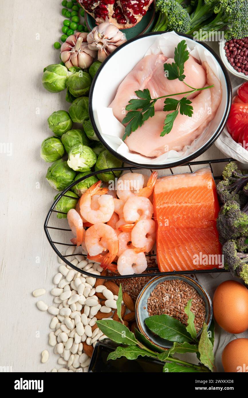 Balanced diet food background. Healthy food selection. Detox and clean ...