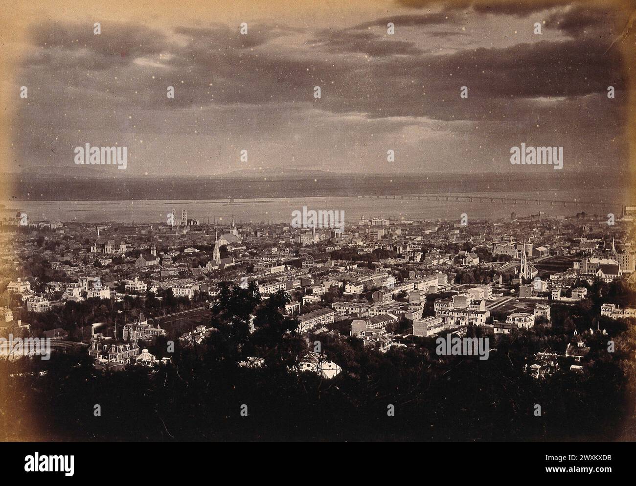 Vintage elevated view of Montreal, Quebec, Canada, from Mount Royal ca ...