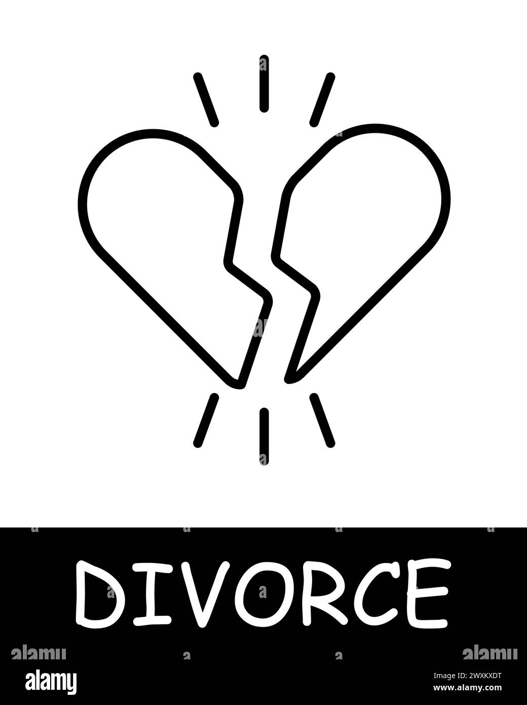 Opened heart line icon. Emotions, divorce, marriage, court, husband ...