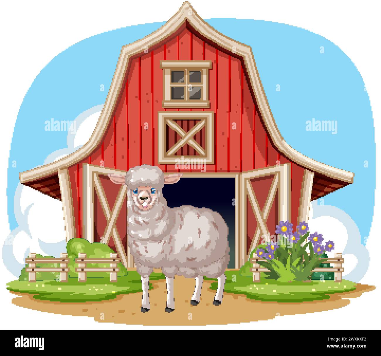 A cheerful sheep standing in front of a barn Stock Vector Image & Art ...