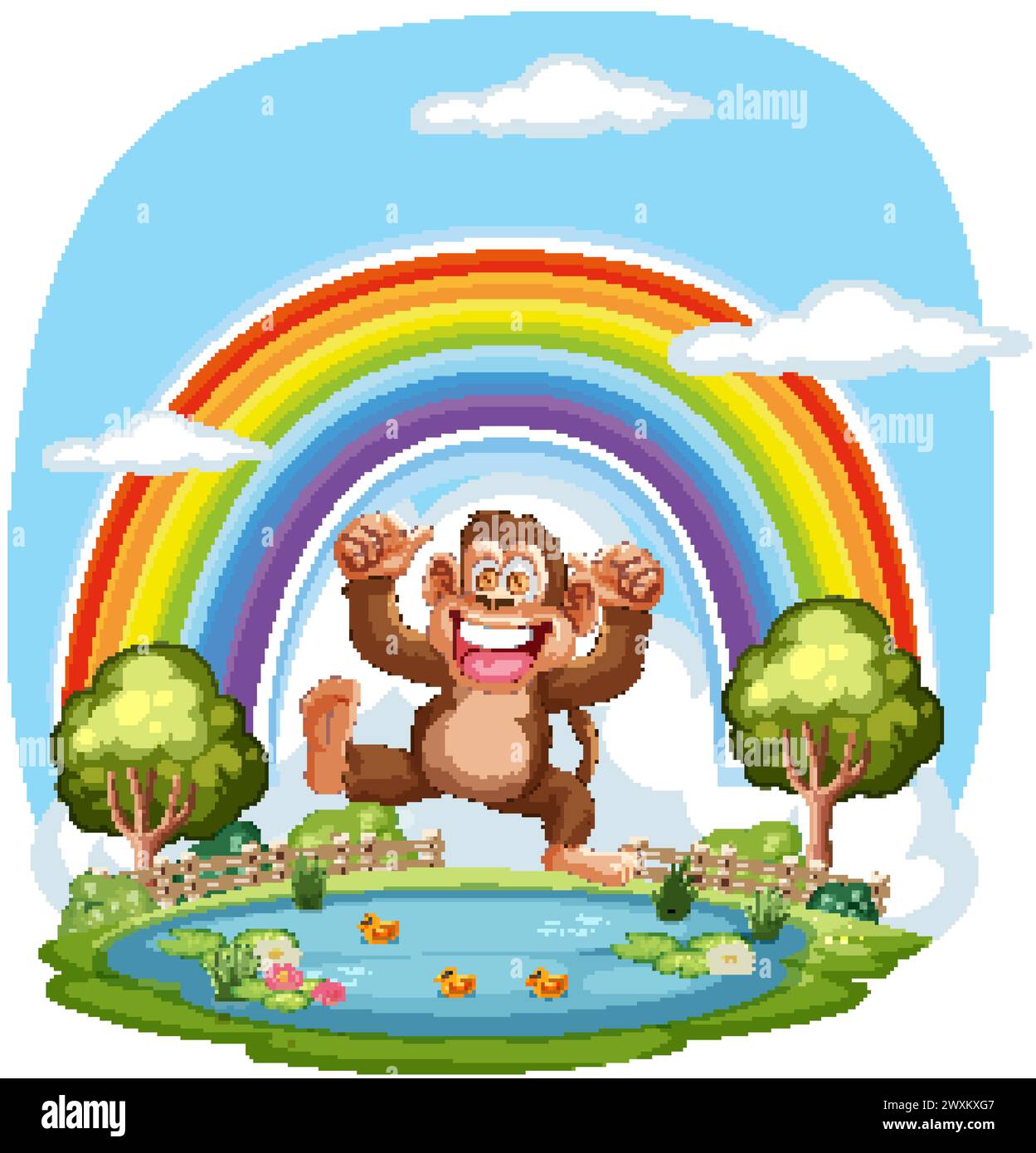 Happy monkey with a colorful rainbow background Stock Vector Image ...