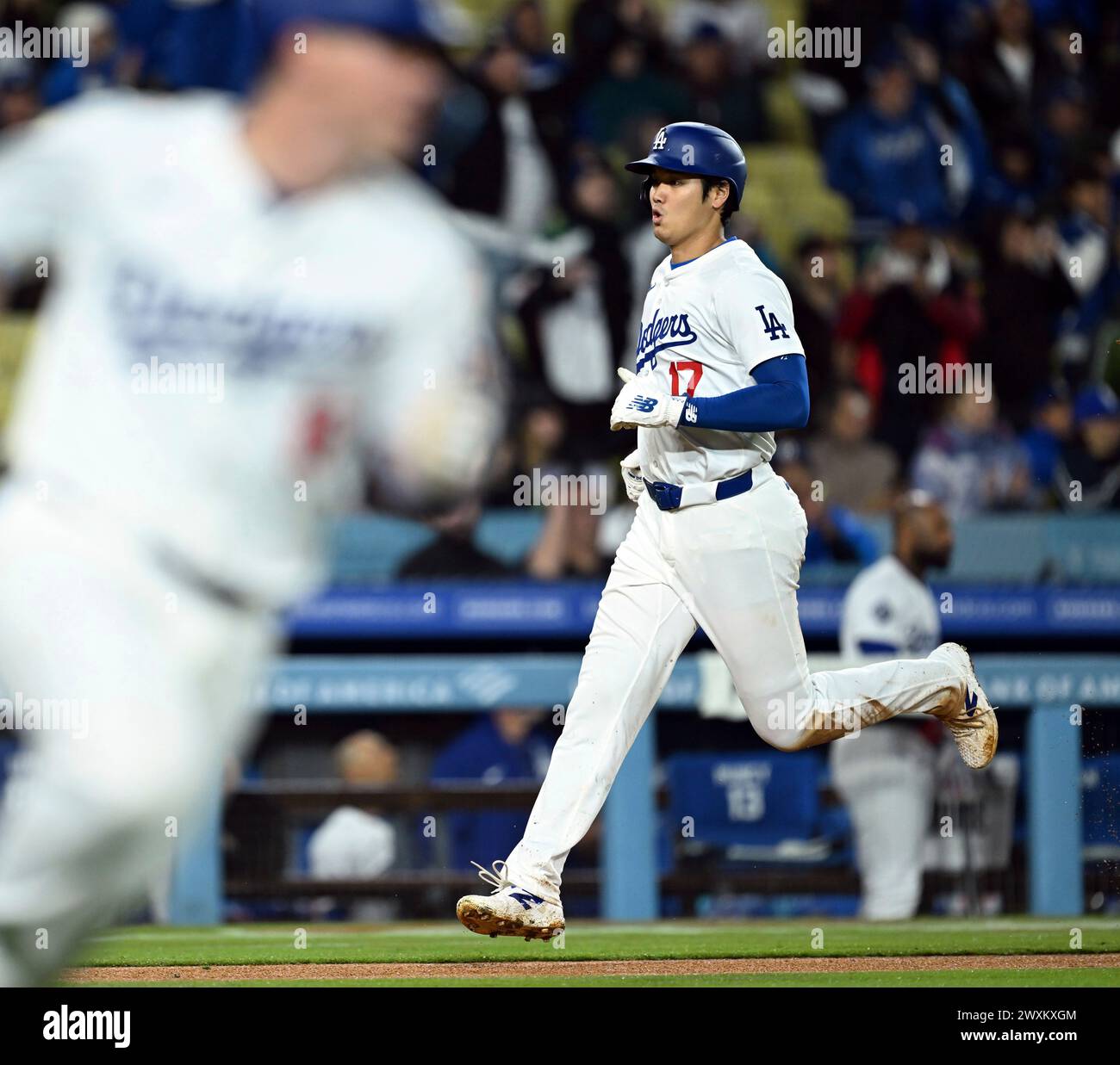 Los Angeles Dodgers Shohei Ohtani scores in the fifth inning of the MLB ...