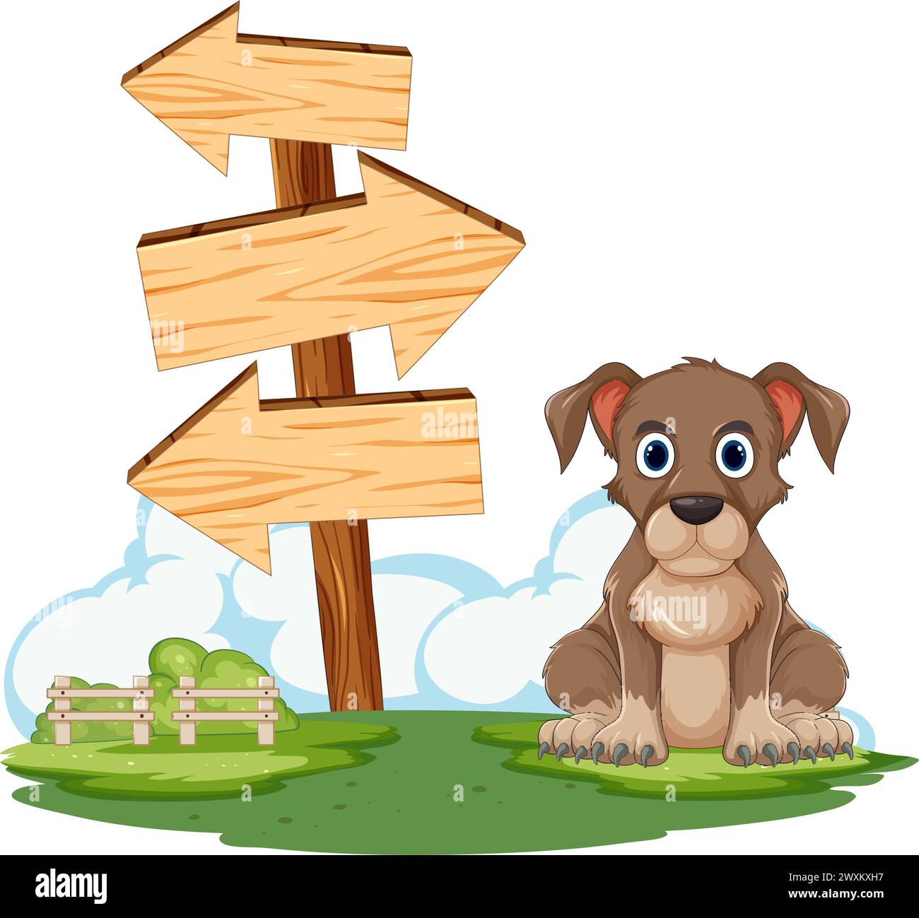Cute brown puppy sitting by wooden direction signs Stock Vector Image ...