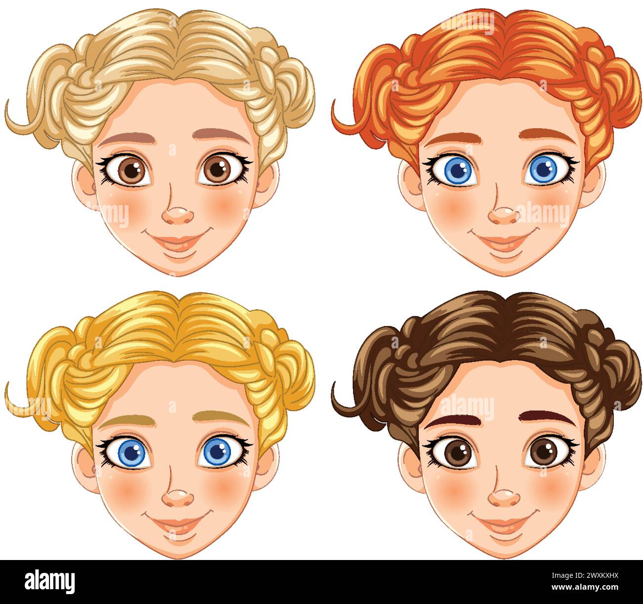 Four cartoon faces showing different hairstyles Stock Vector Image ...