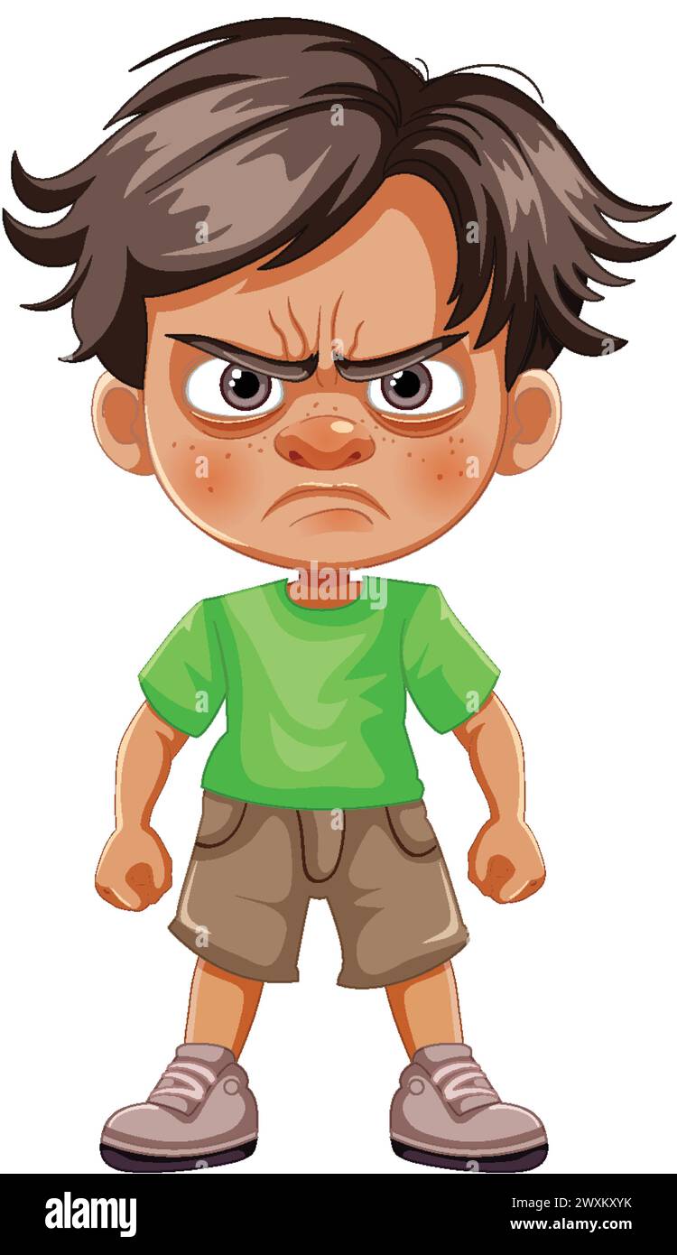 Cartoon of a young boy frowning with arms akimbo Stock Vector Image ...