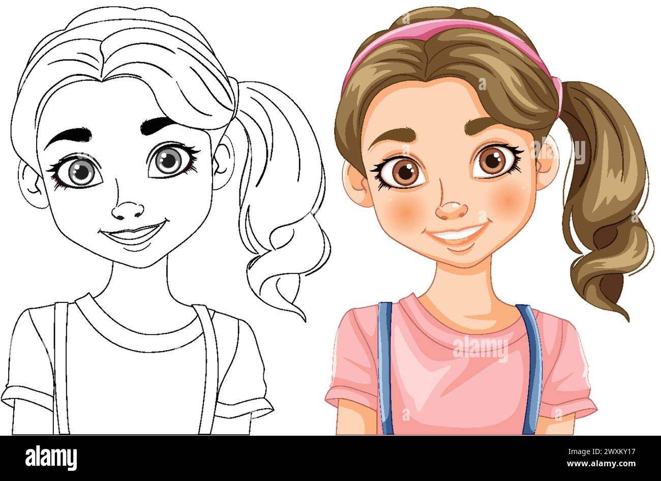 Vector transformation of a girl from line art to color Stock Vector ...