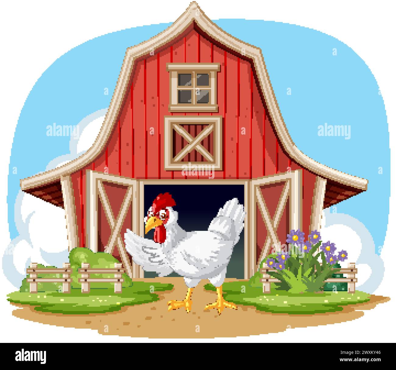 A happy chicken standing in front of a barn Stock Vector Image & Art ...
