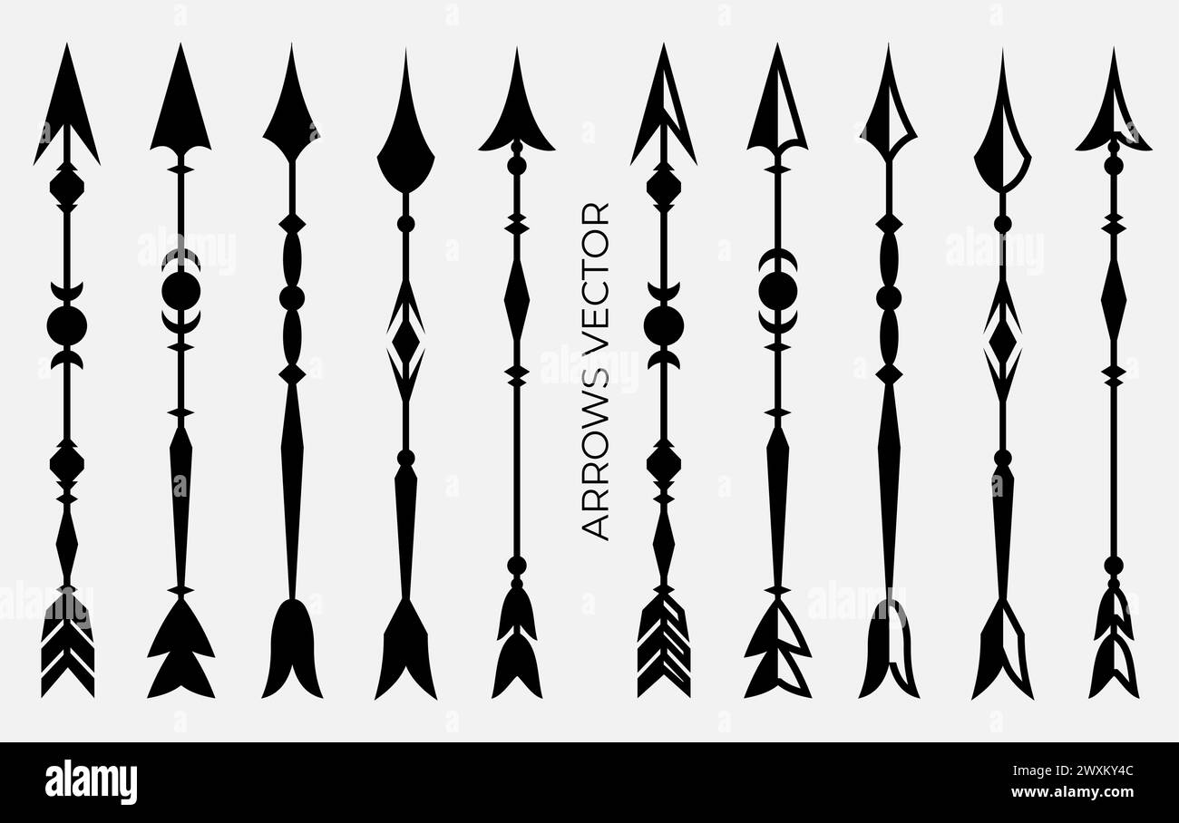 Arrows big black set icons. Freehand arrow icon. Arrow vector collection. Vintage and modern ...