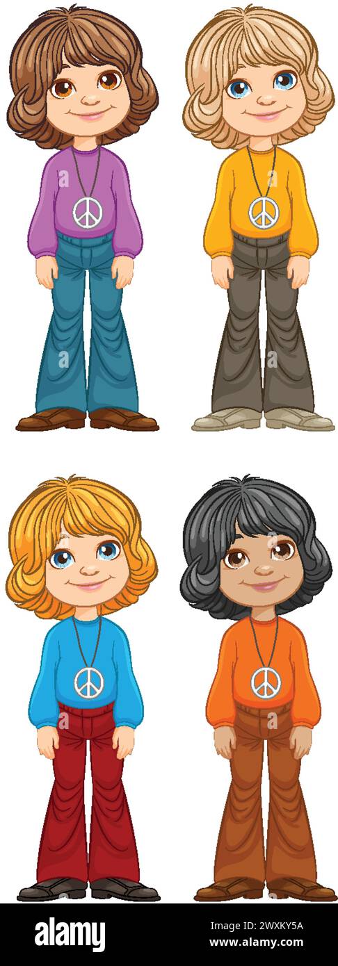 Four kids with peace symbols standing together Stock Vector Image & Art ...