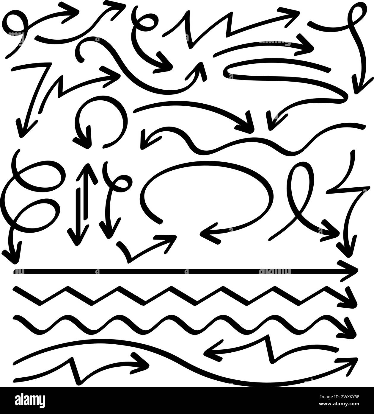 Arrows big black set icons. Freehand arrow icon. Arrow vector collection. Vintage and modern ...