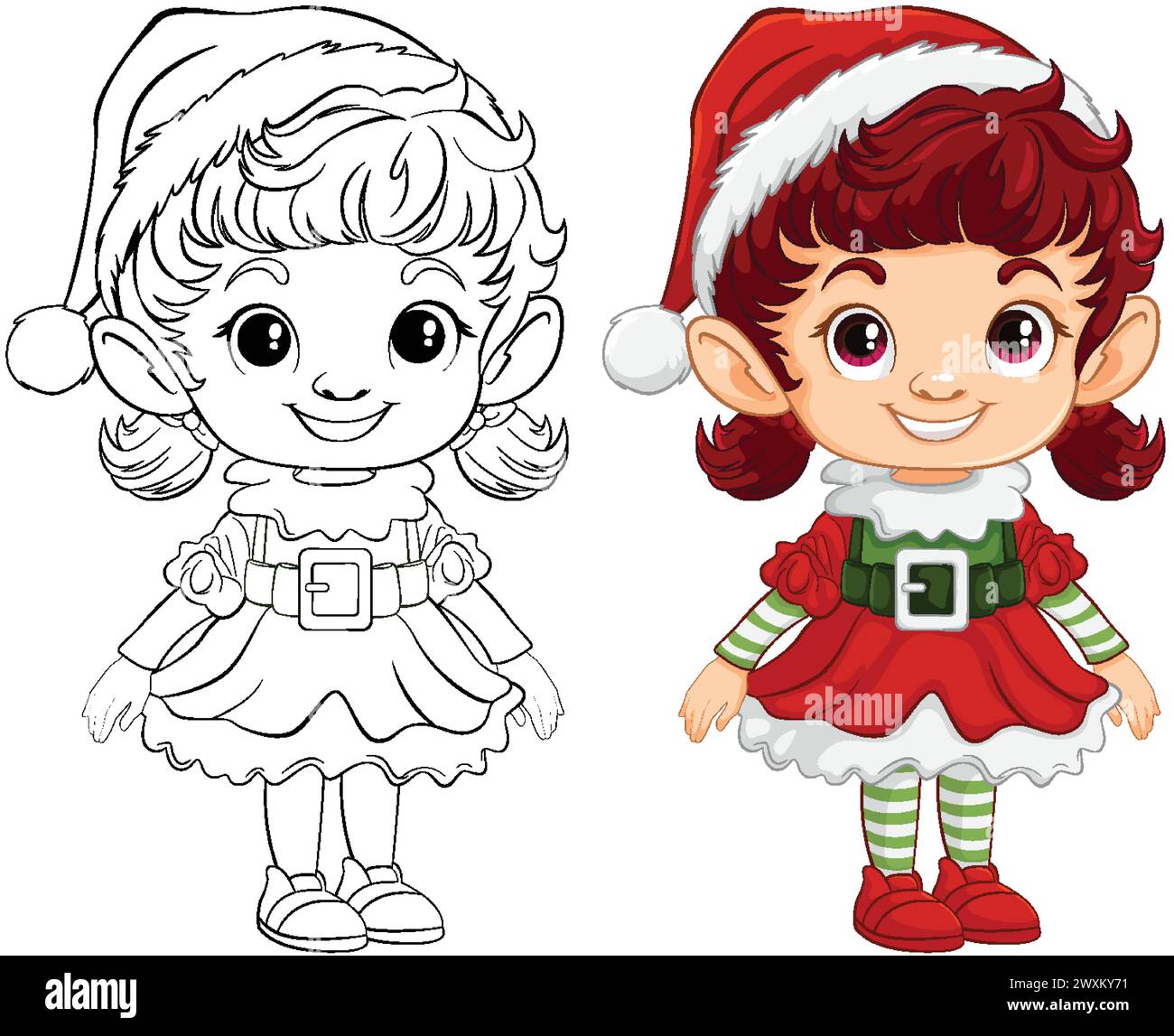 Colorful and line art elf girl illustrations Stock Vector Image & Art ...