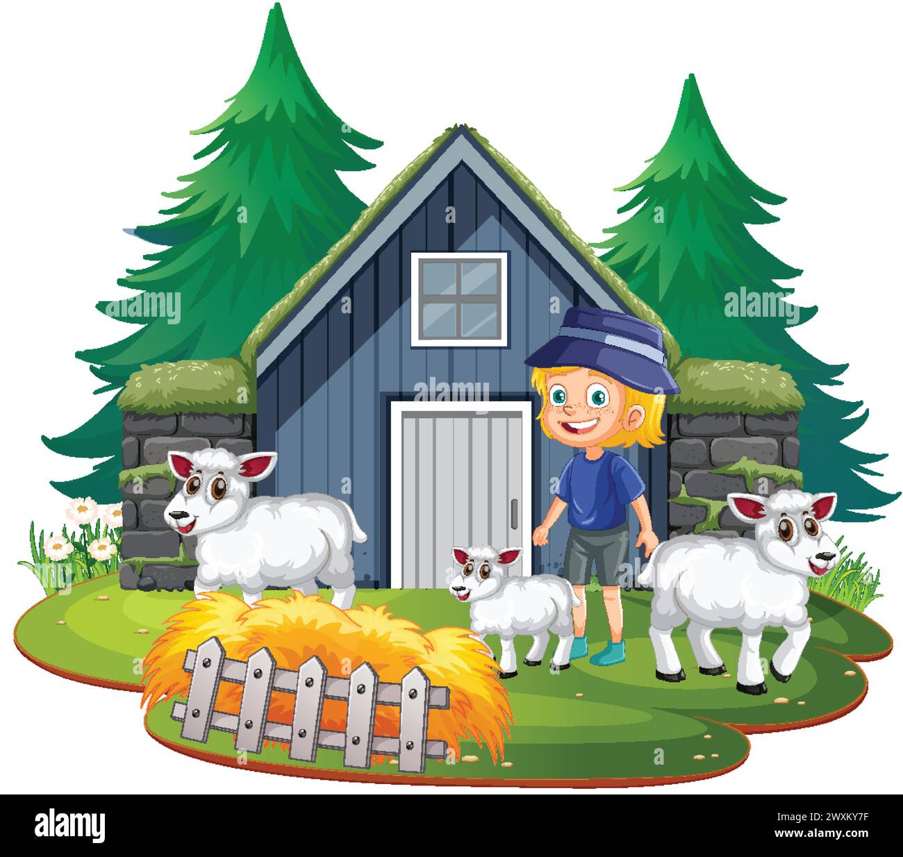 Pastoral scene with sheep Stock Vector Images - Alamy