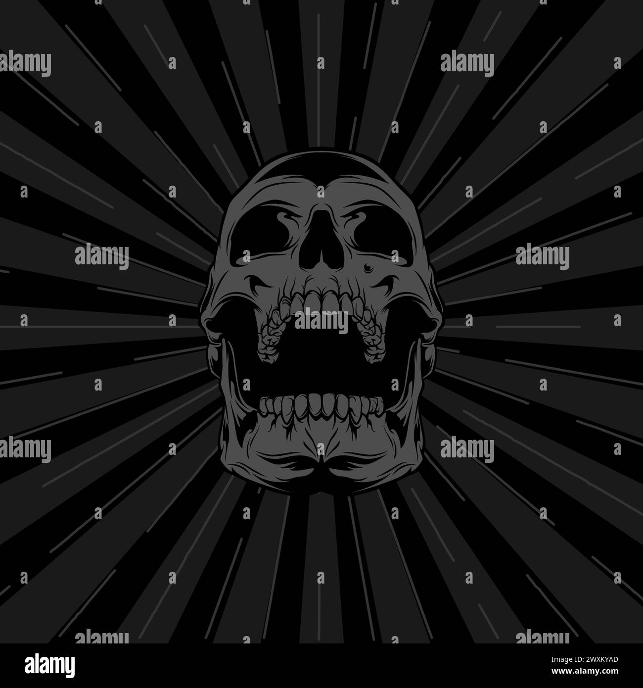 Skull element design illustration. Monochrome hand-drawn skulls set on ...