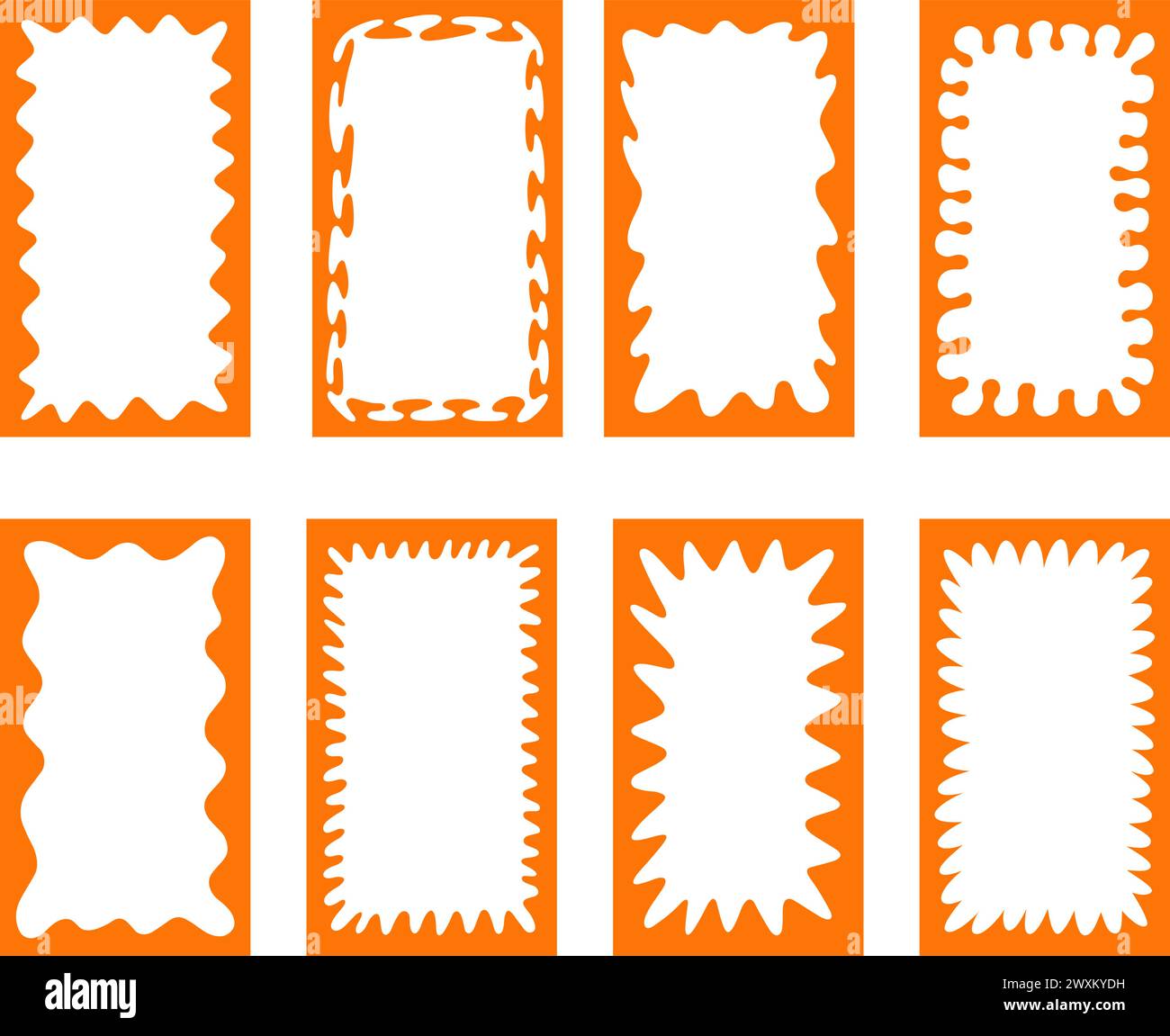 Wave rectangle frame. Doodle scalloped edge border with wavy pattern ...