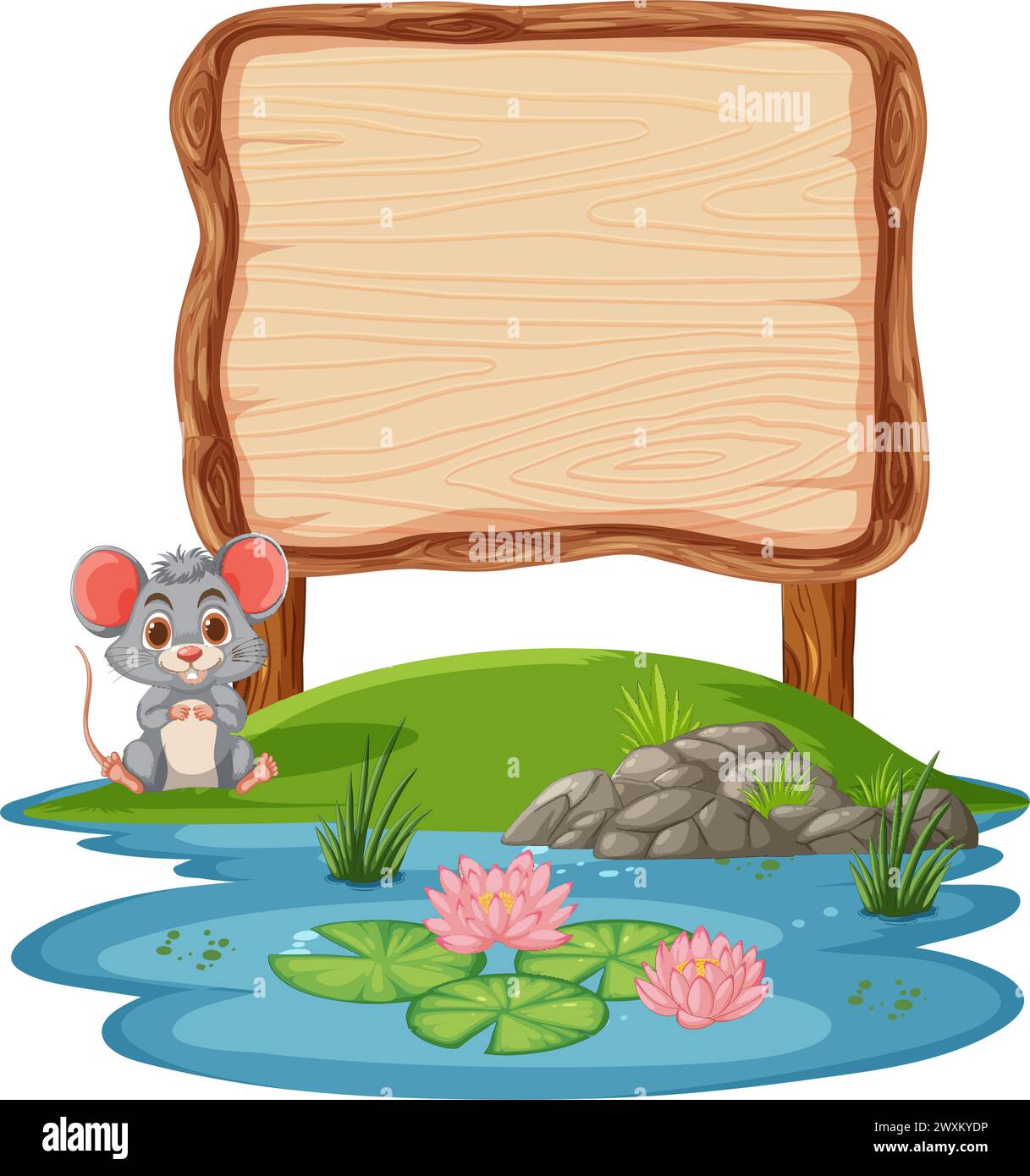 Cute mouse beside a blank wooden signboard Stock Vector Image & Art - Alamy
