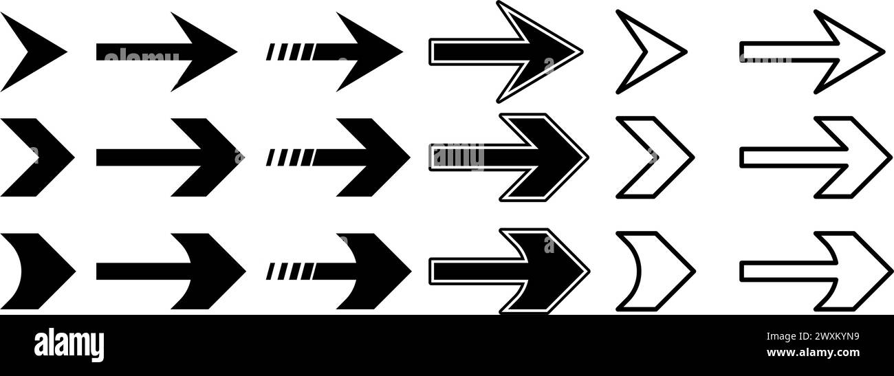 Arrows big black set icons. Freehand arrow icon. Arrow vector collection. Vintage and modern ...