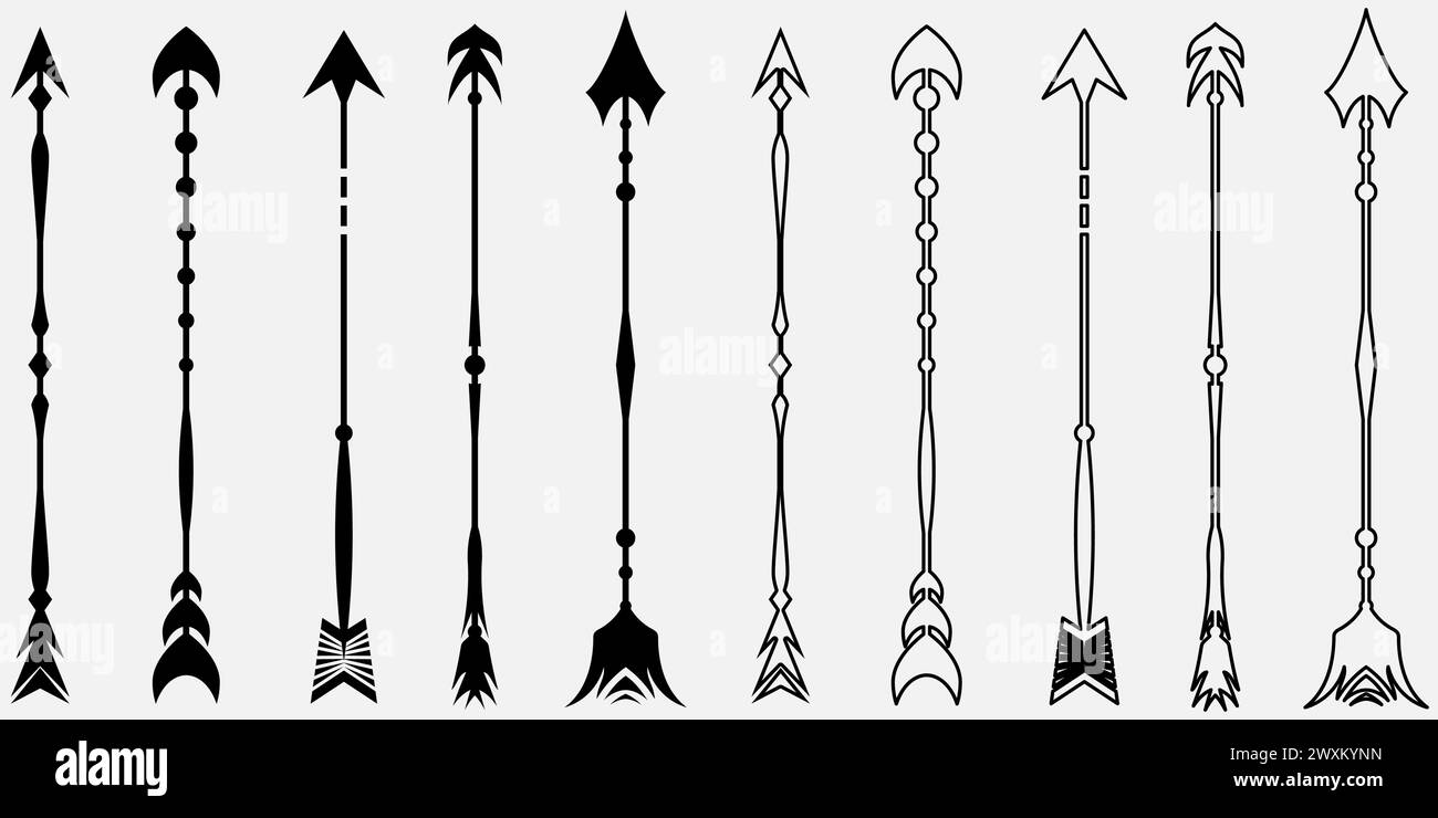 Arrows big black set icons. Freehand arrow icon. Arrow vector collection. Vintage and modern ...