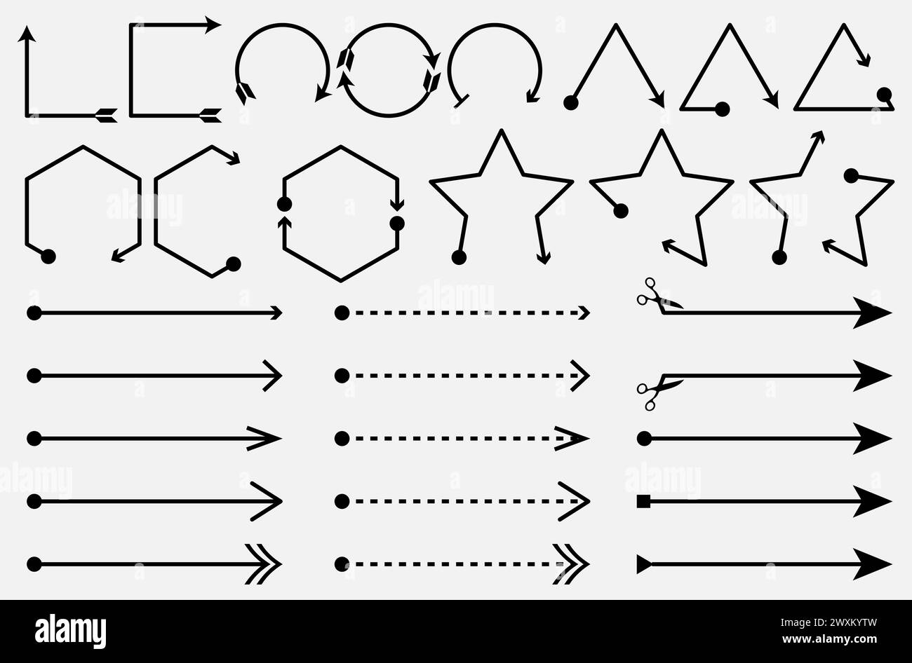 Arrows big black set icons. Freehand arrow icon. Arrow vector collection. Vintage and modern ...
