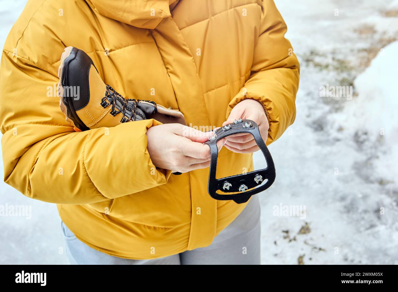 Winter shoe traction, rubber overlay with trail spikes or Ice spikes ...