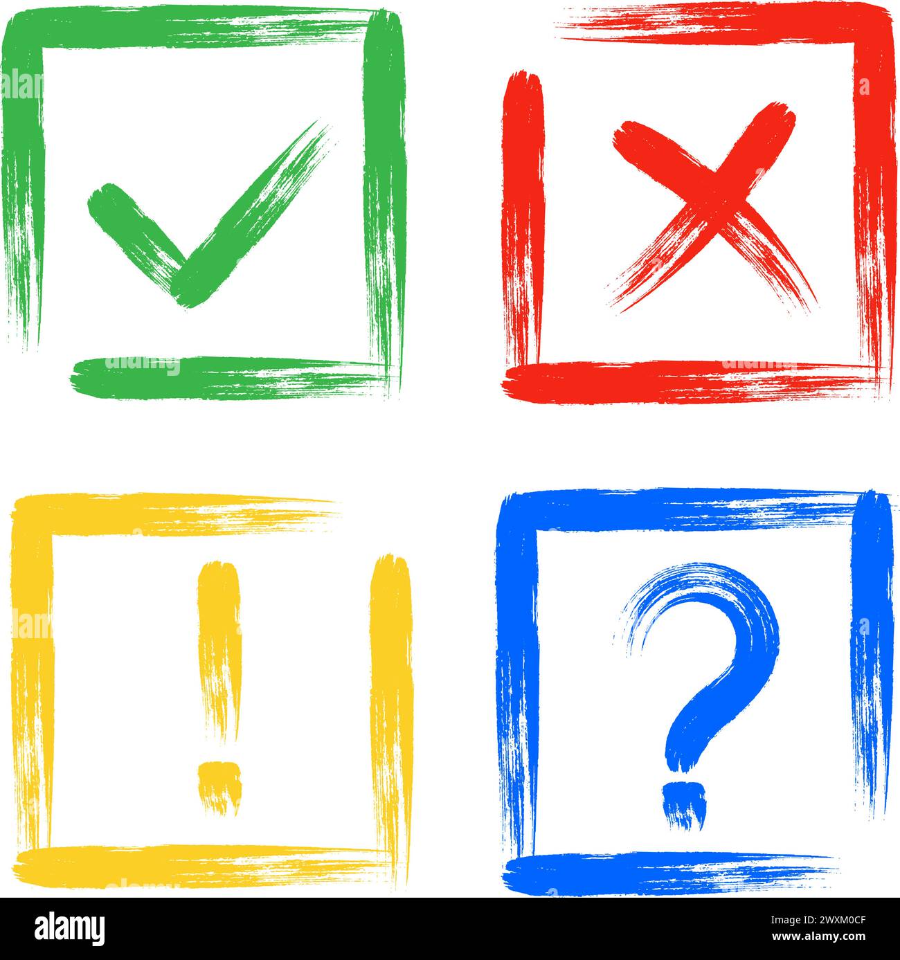 Dirty grunge cross x, tick OK, exclamation and question check marks in ...