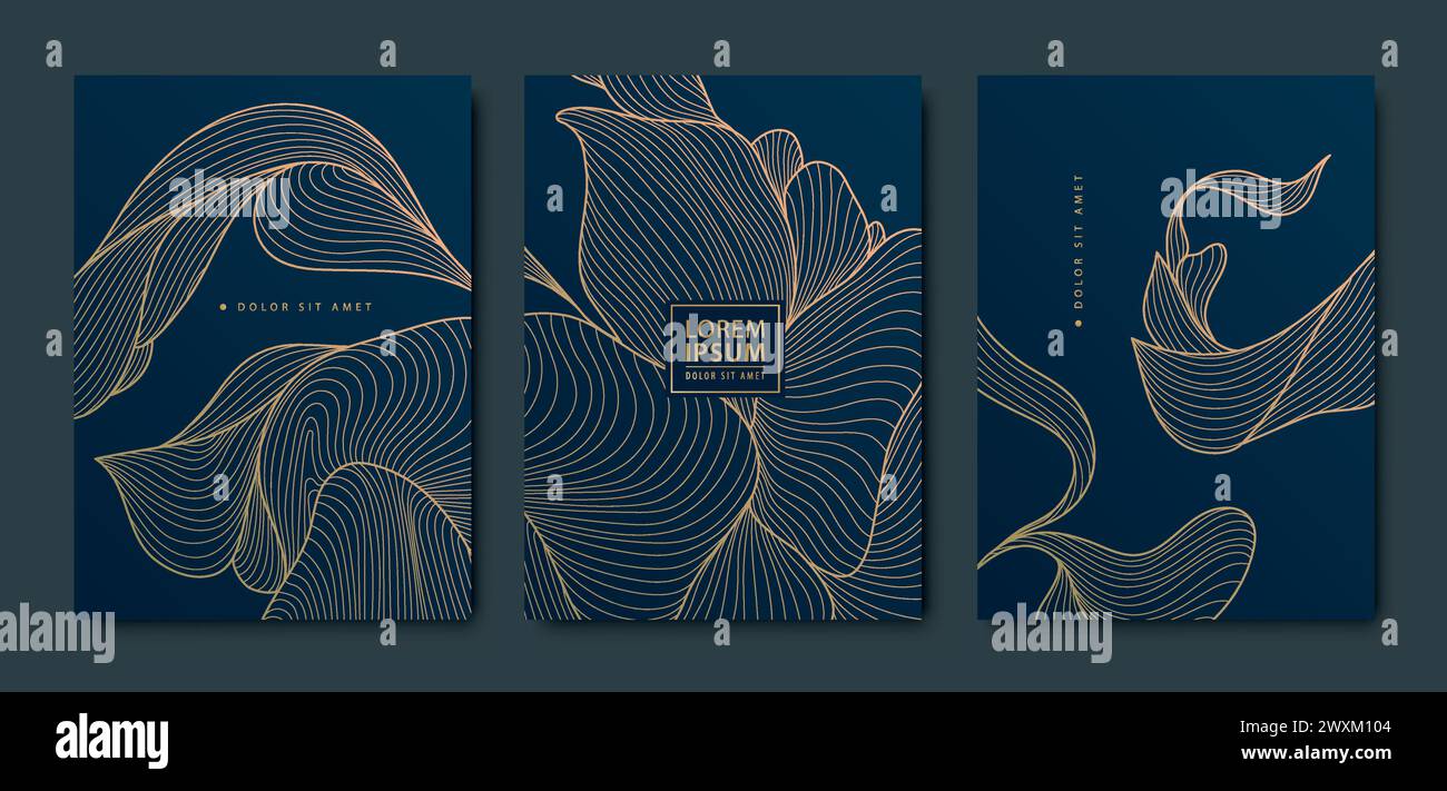 Vector set of art deco gold leaves background, copper luxury abstract ...