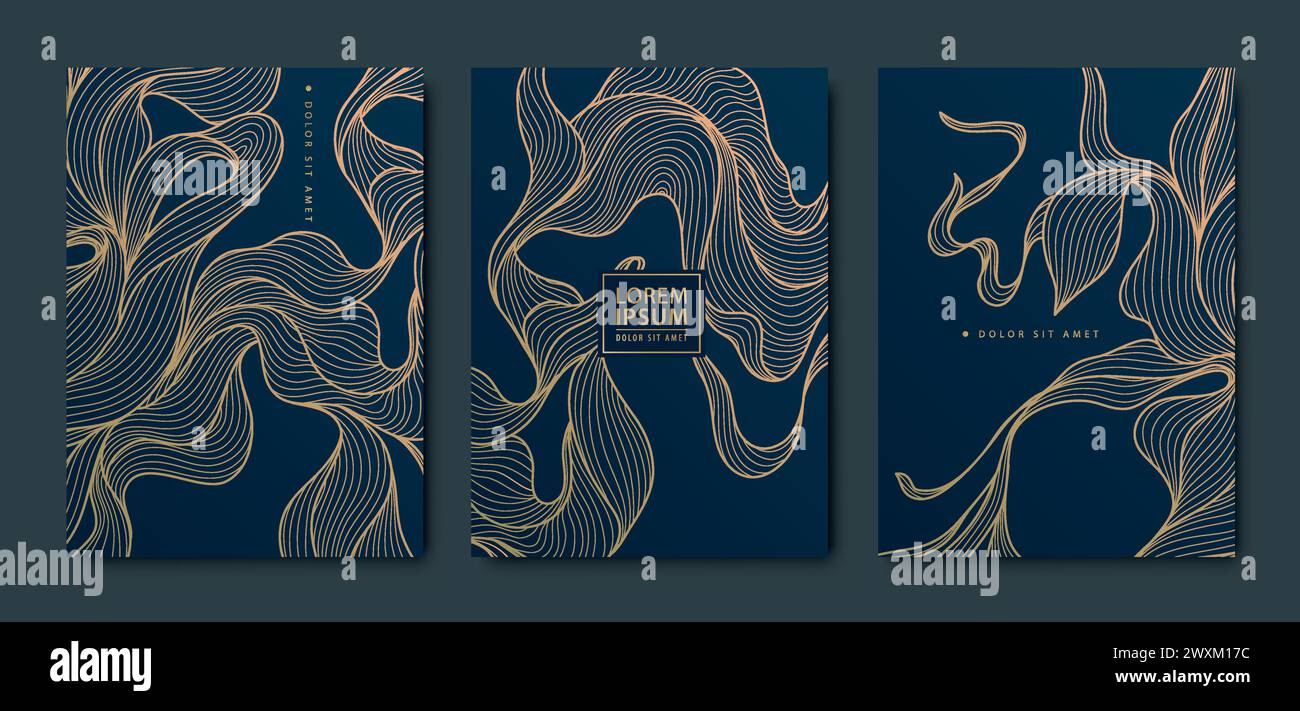 Vector set of art deco gold leaves background, copper luxury abstract ...