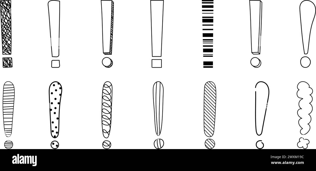Doodle exclamation mark hand drawn sketch vector illustration set ...