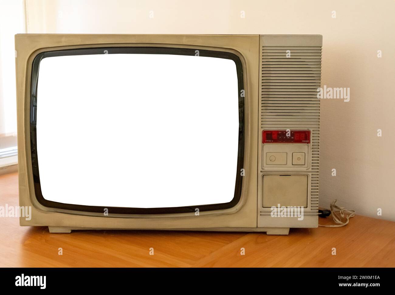 Old TV white screen. Vintage television Stock Photo - Alamy