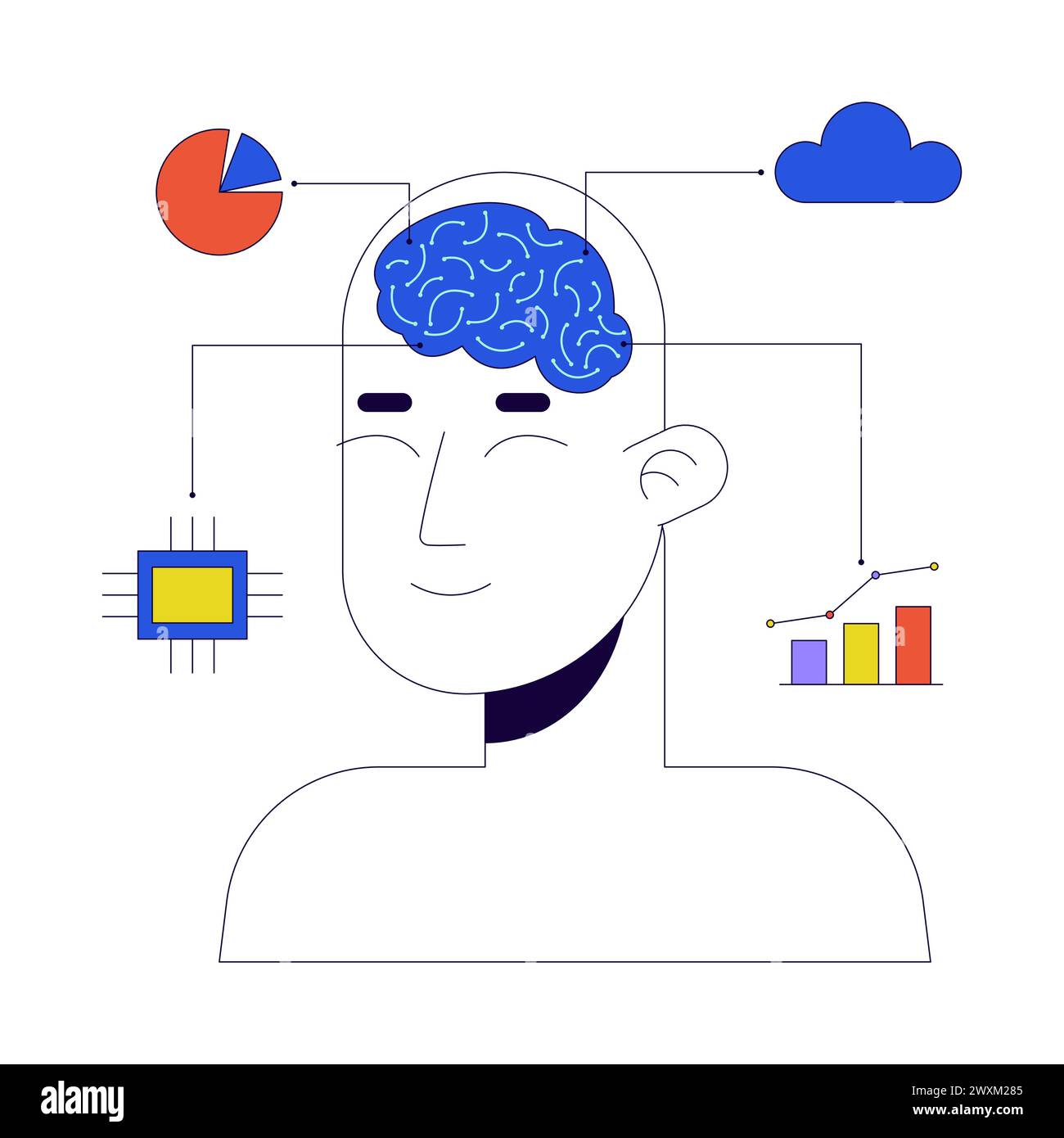 Ai Data Analytics 2d Linear Illustration Concept Stock Vector Image