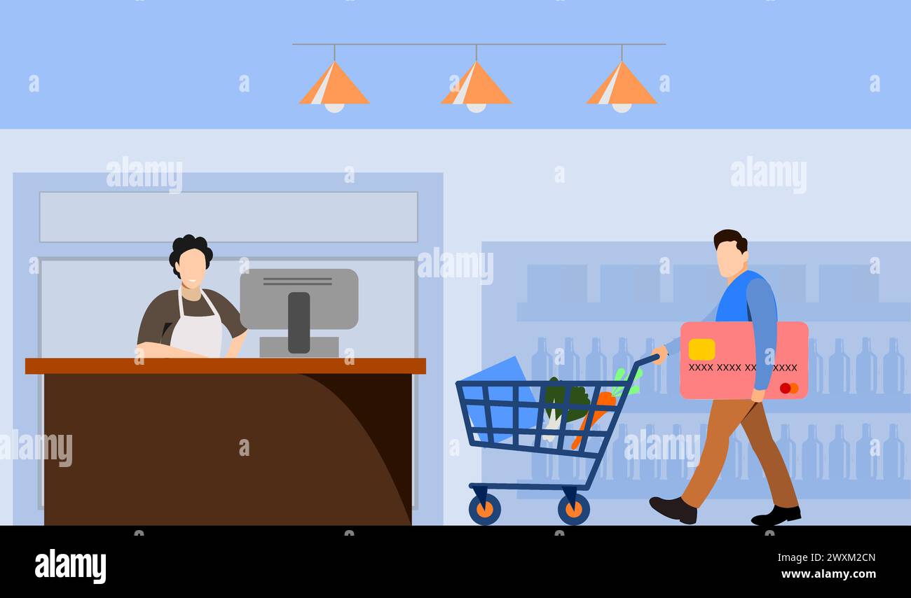 Shopping mall checkout counter atmosphere vector Stock Vector Image ...
