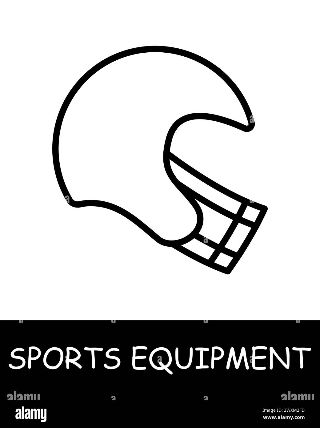 Helmet line icon. Sports equipment, hockey stick, basketball, tennis ...