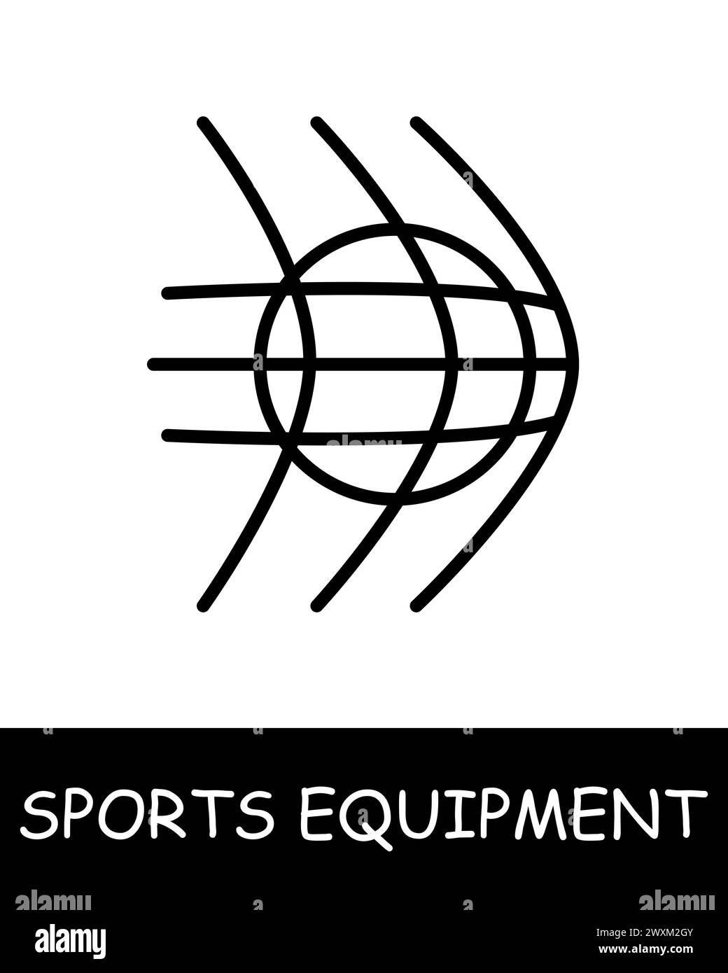 Gate line icon. Sports equipment, hockey stick, basketball, tennis ...