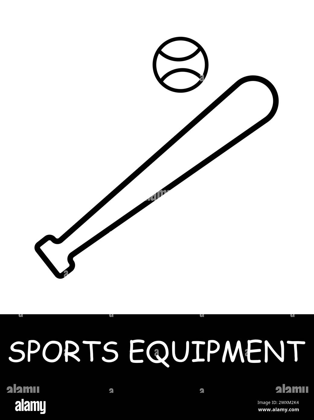Bat line icon. Sports equipment, hockey stick, basketball, tennis ...