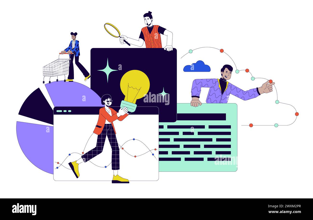 Data analysis team 2D linear illustration concept Stock Vector Image ...