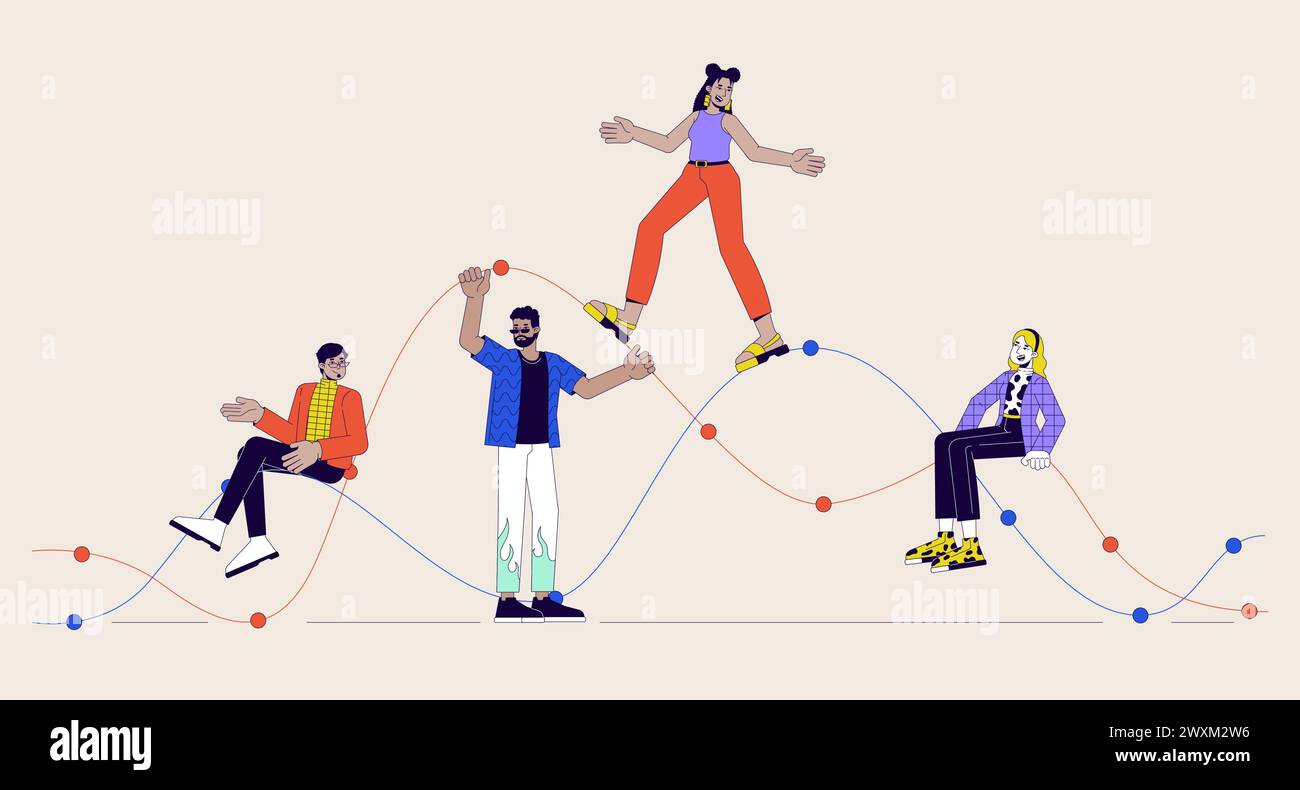 Trends graph people 2D linear illustration concept Stock Vector Image ...
