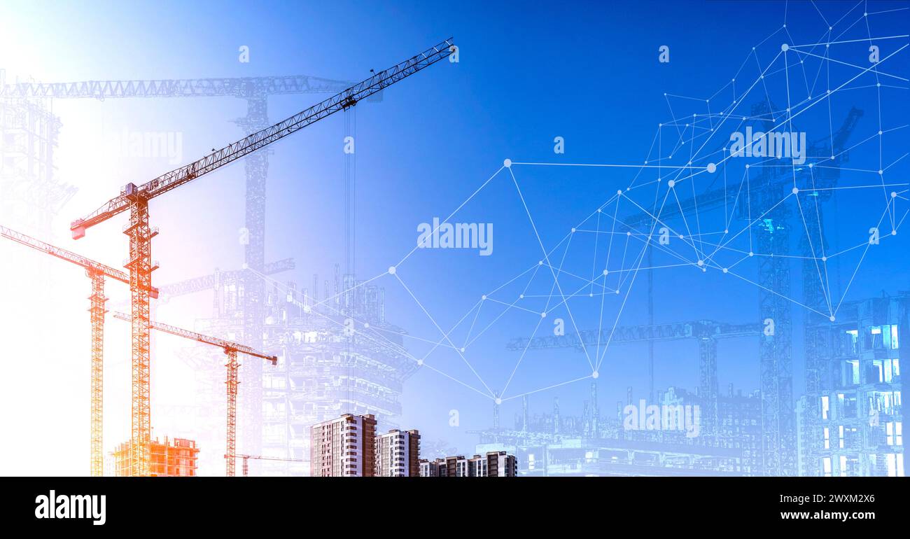 Construction technology banner background. Construction site with ...