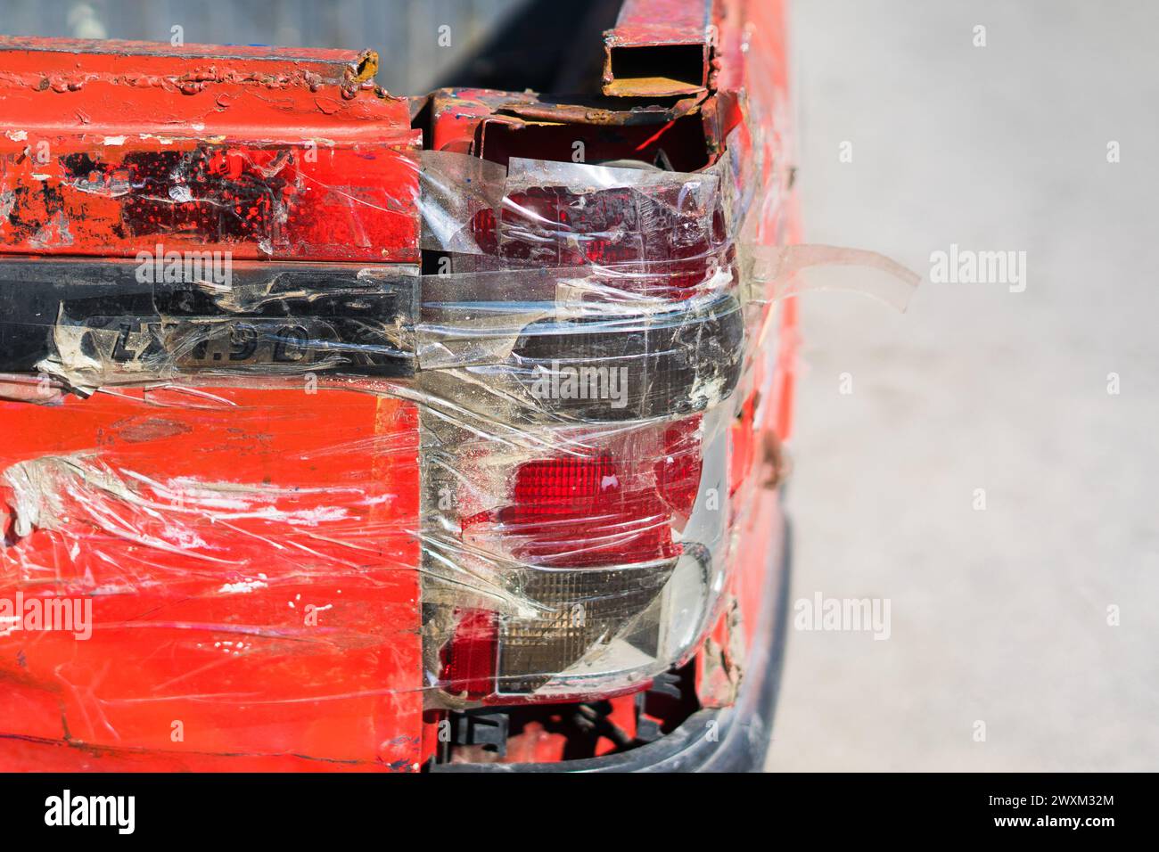 Old broken car headlight. Car body deterioration and rust, dents Stock ...