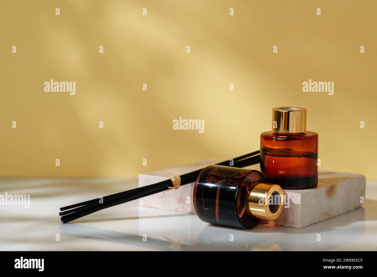 Luxury Perfume Bottles Elegantly Displayed on Marble Slab Against ...